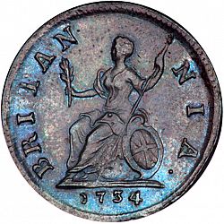 Farthing from 1734 - UNITED KINGDOM 1727-60 - George II - The Coin Database
