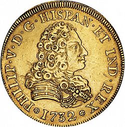 8 Escudos from 1732 - SPAIN 1700-46 - FELIPE V - The Coin Database