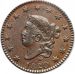 1 cent from year 1820 - UNITED STATES Coronet coin - The Coin Database