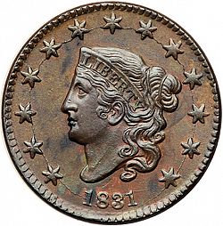 1 cent from year 1831 - UNITED STATES Coronet coin - The Coin Database